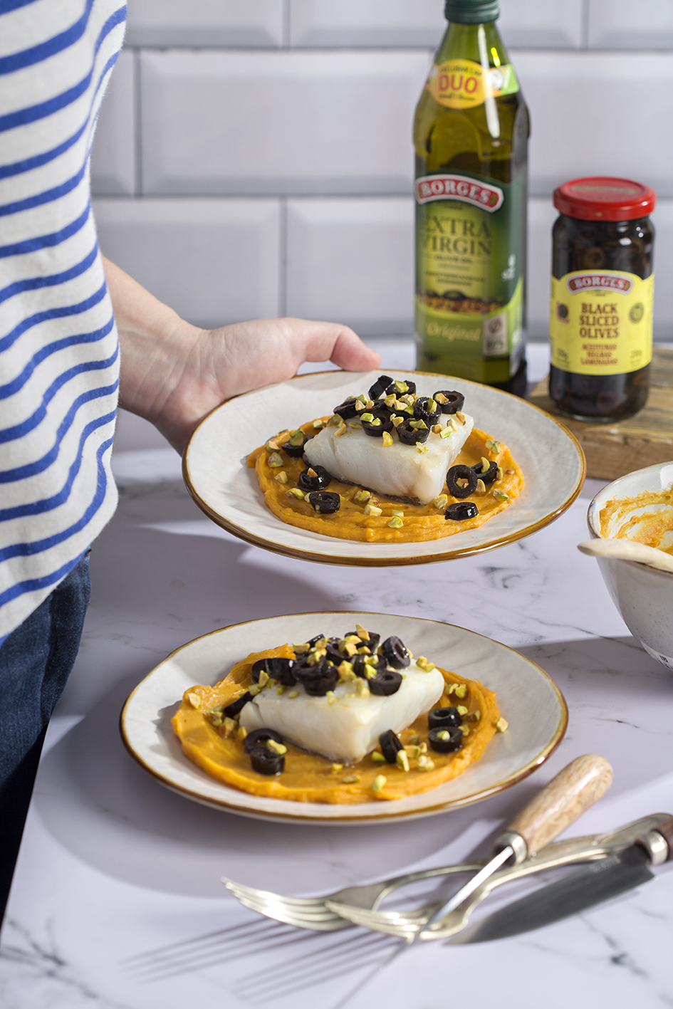 Cod with sweet potato and olives - Borges
